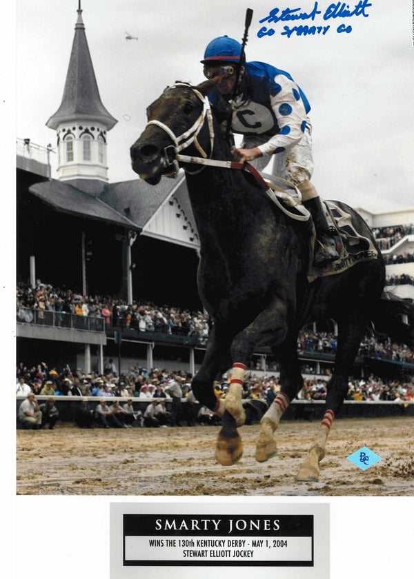 Smarty Jones Kentucky Derby 8x10 Photo Autographed by Stewart Elliott. - Sports Vault Shop